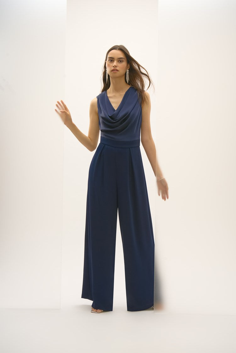 Satin and Crepe Wide Leg Jumpsuit - Midnight Blue – Jenny's Boutique