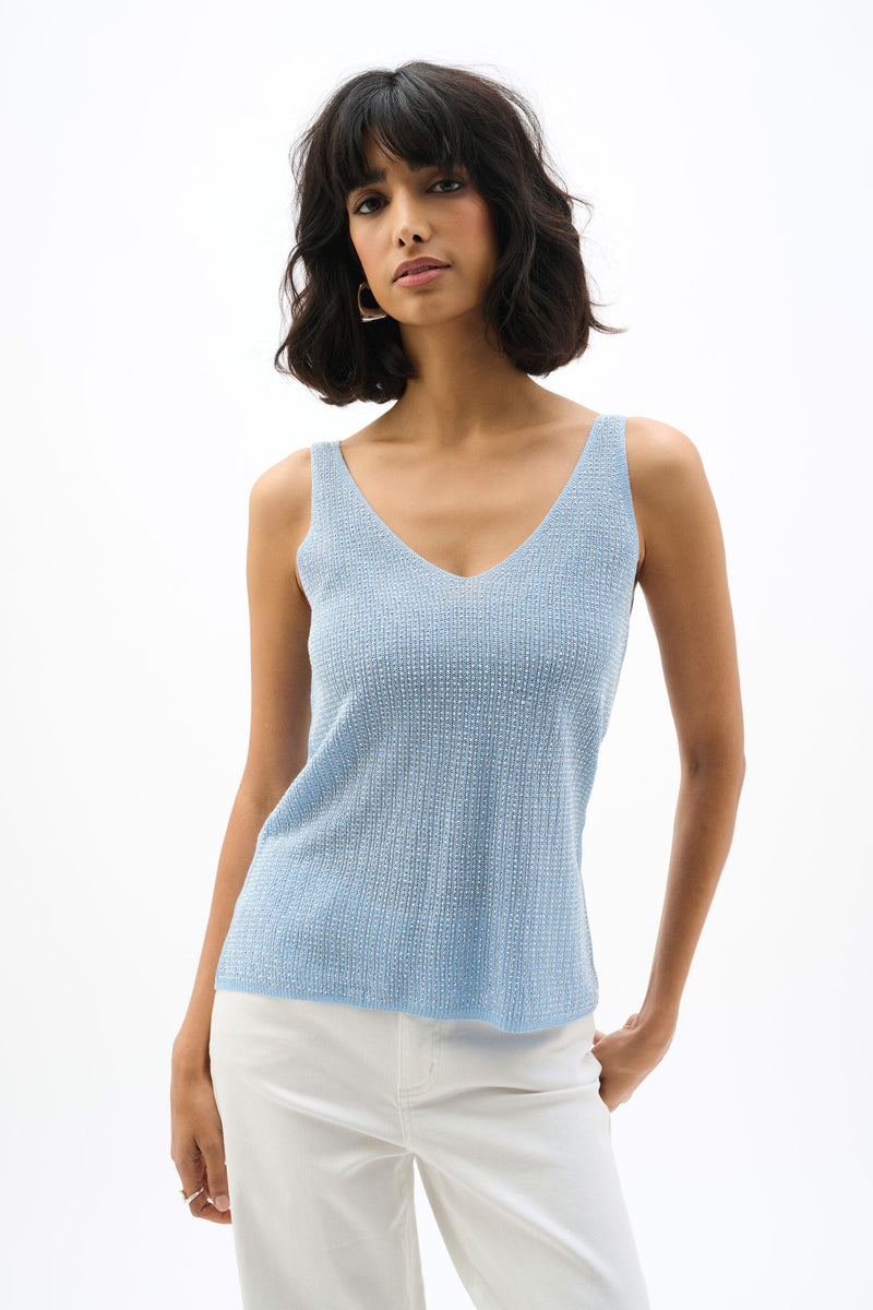 Metallic Knitted Cami with Rhinestones - Sky Blue – Jenny's Boutique