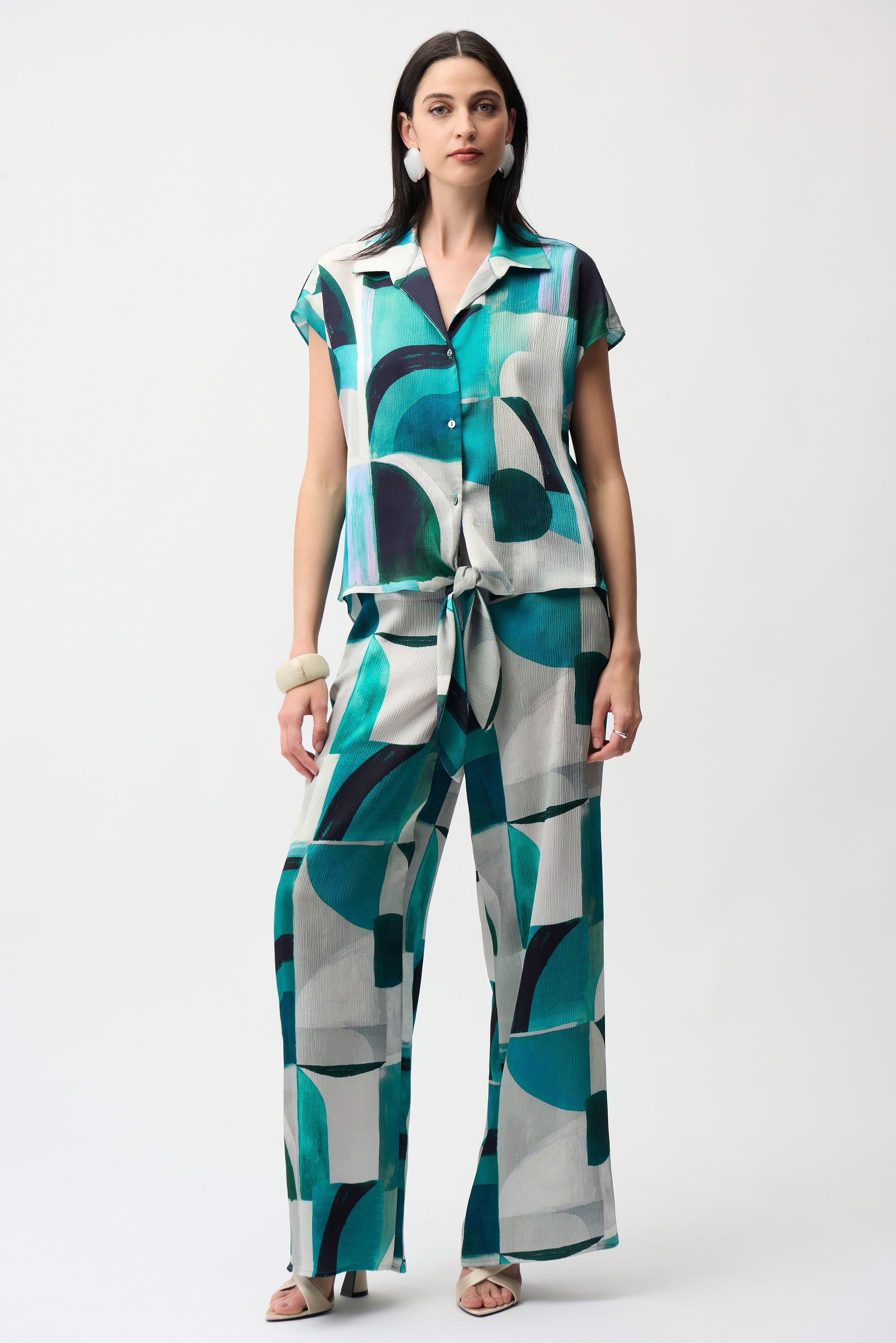 Satin Geometric Print Wide Leg Pull-On Pant - Green Multi – Jenny's ...