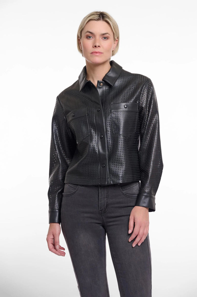 Perforated Leatherette Jacket - Black – Jenny's Boutique