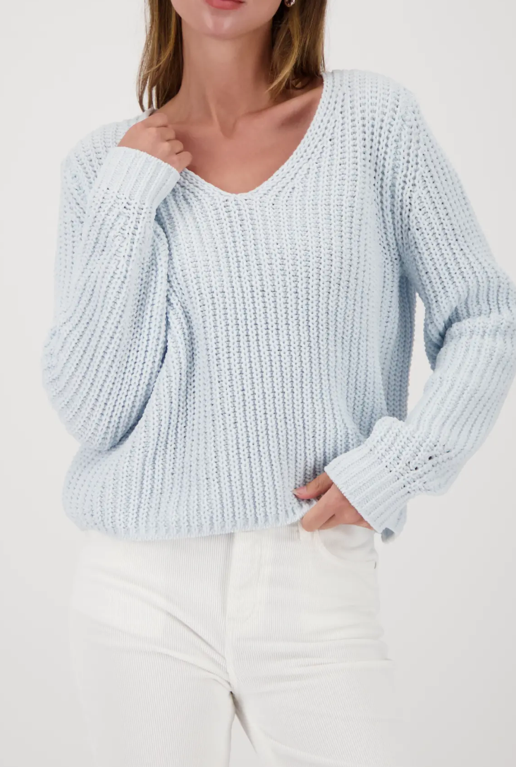 Chenille V neck Sweater - Ice Blue – Jenny's Boutique