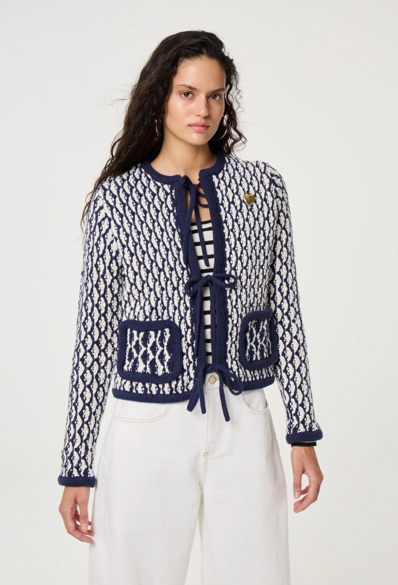 Balou Cardigan - White and Navy – Jenny's Boutique